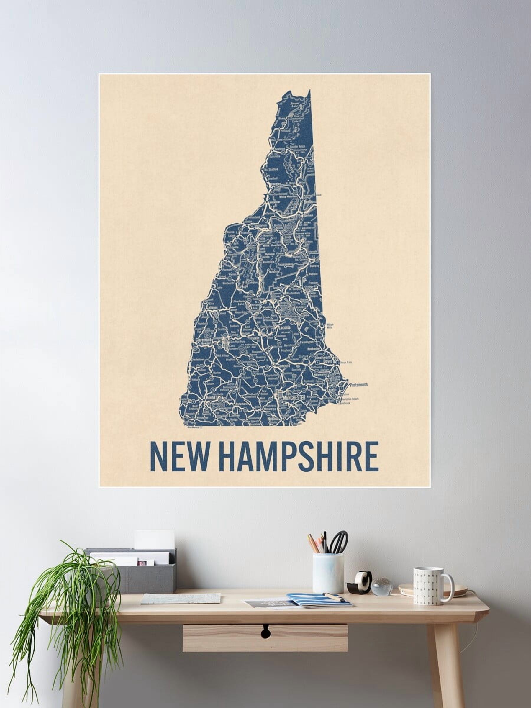 Kna Prints - 1 Pc Poster Vintage New Hampshire Road Map, Blue On Beige ...