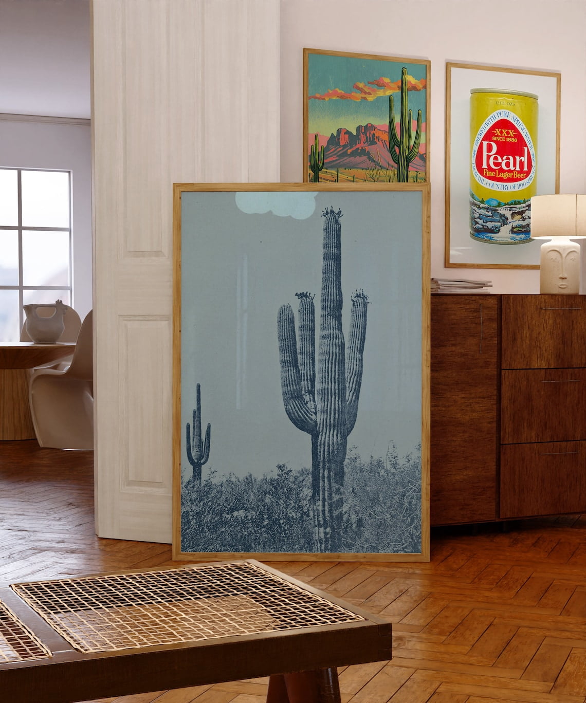Kna Prints - 1 Pc Poster Vintage Saguaro Cactus Desert Blue ...