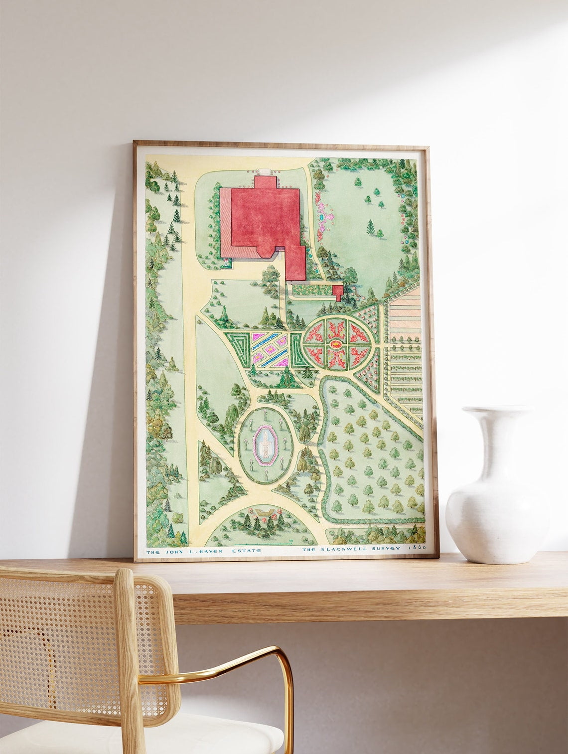 Kna Prints - 1 Pc Poster Vintage Survey Map, Garden Art, Frank Thompson Hilltop Estate, Garden ...