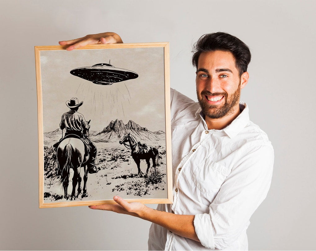 Kna Prints - 1 Pc Poster Vintage Western Ufo Print, Retro Cowboy Print ...