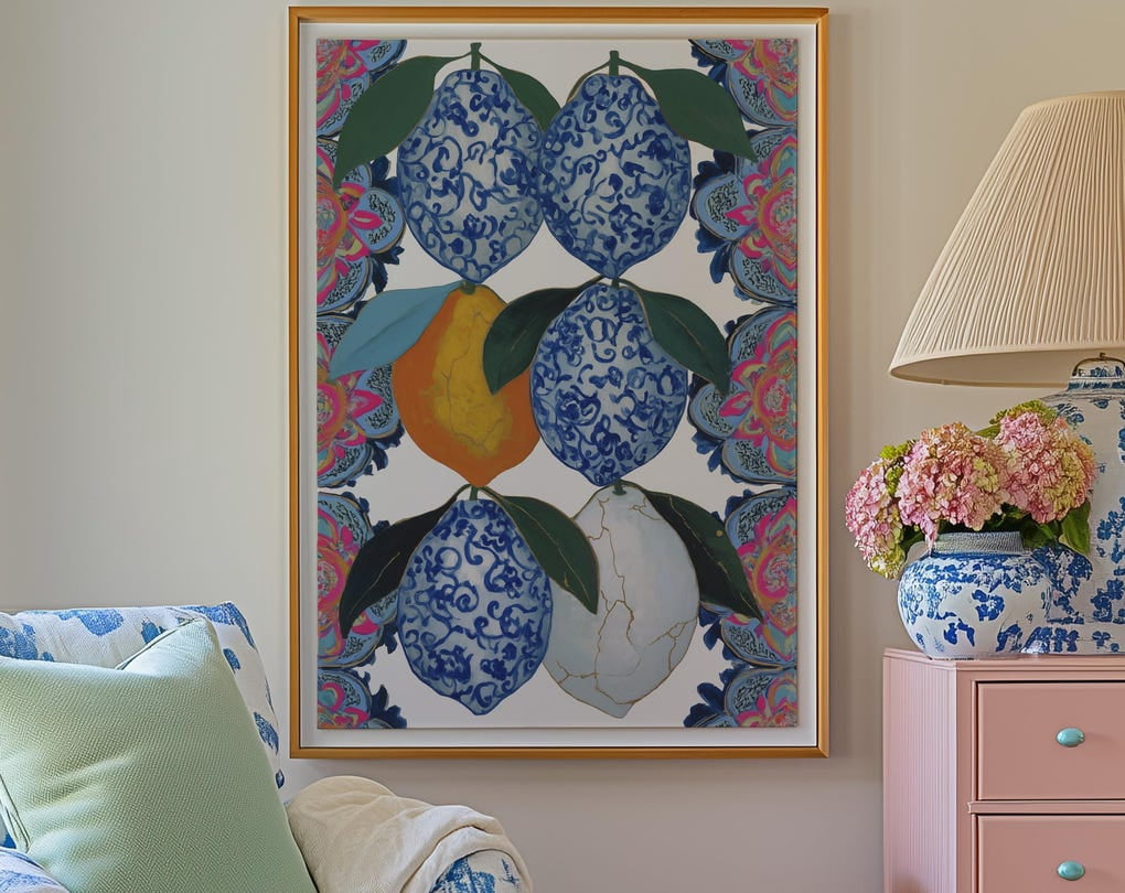 Kna Prints - 1 Pc Poster Wall Art, Lemon Wall Art Print, Blue And White ...