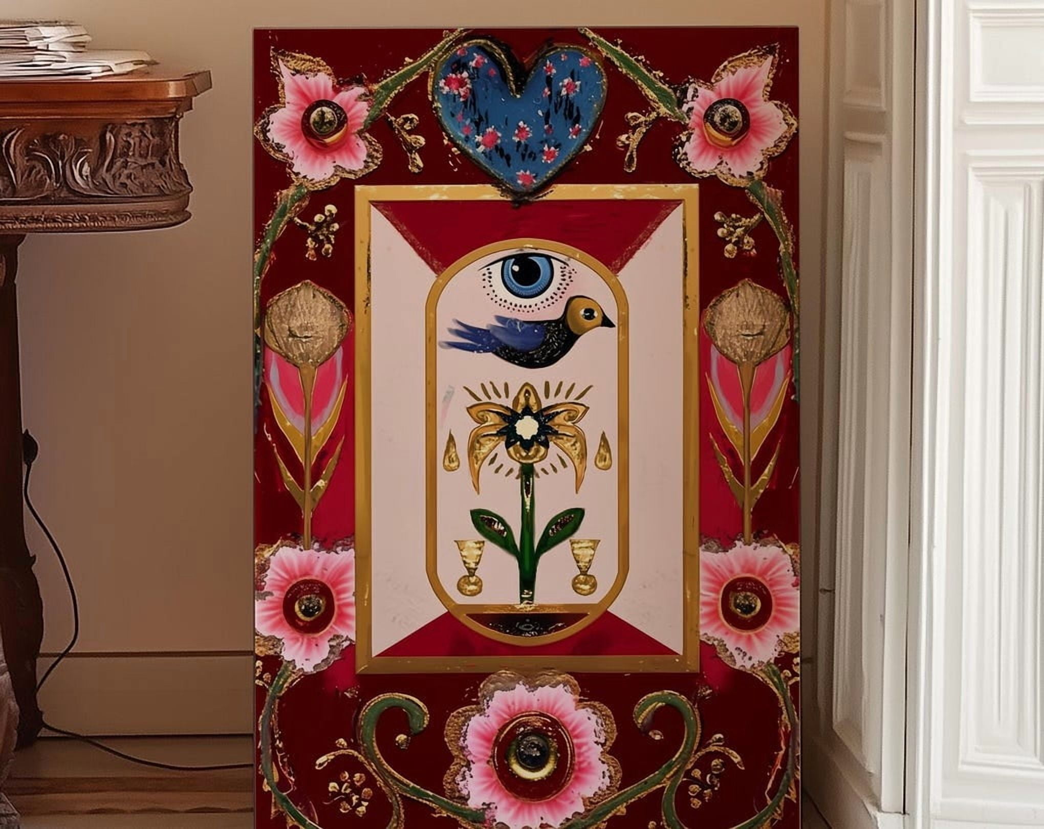 Kna Prints - 1 Pc Poster Wall Art, Sacred Heart Canvas, Folk Art Decor ...