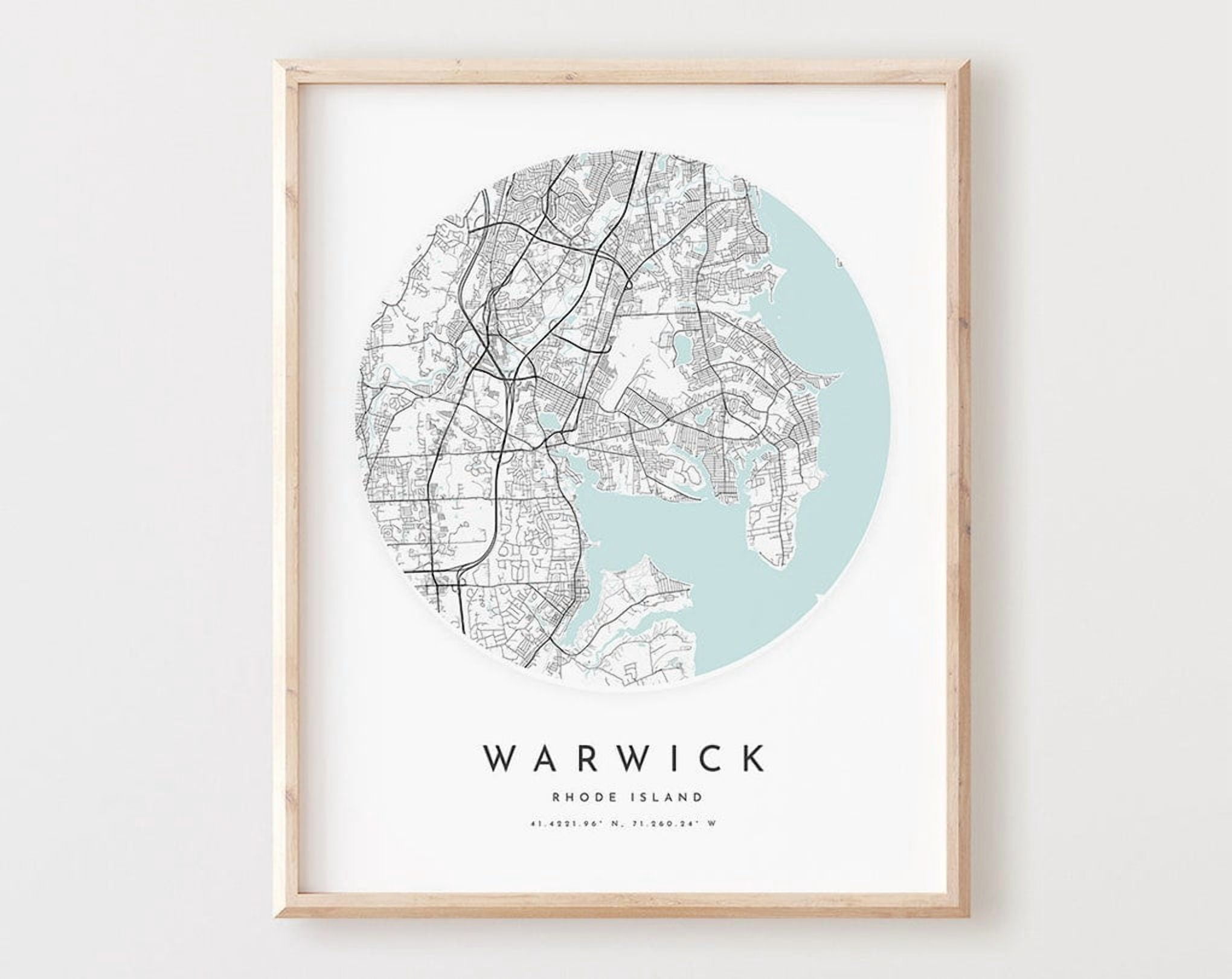 Kna Prints - 1 Pc Poster Warwick Map Print, Warwick Map City Wall Art, Ri Road Map, Rhode Island ...