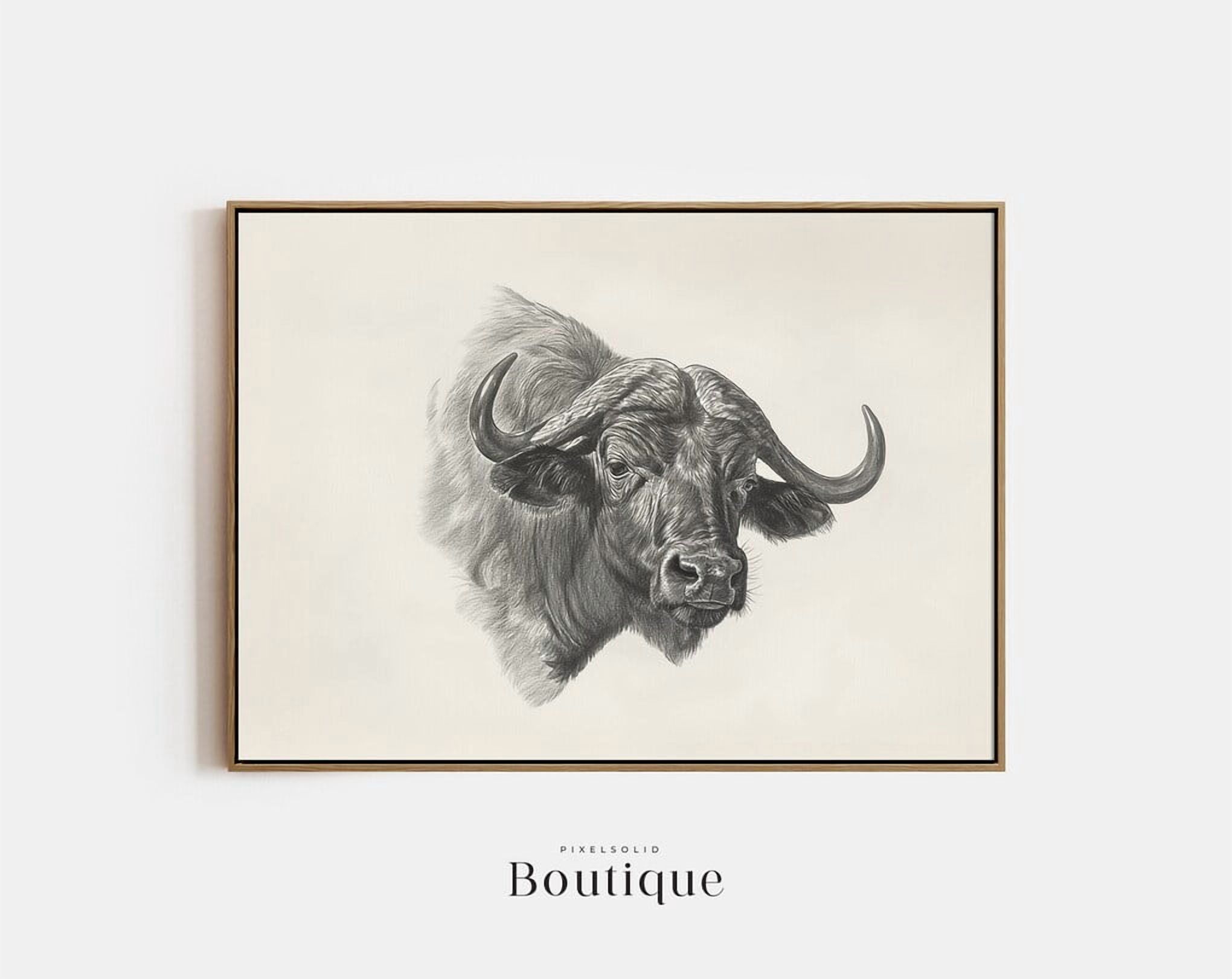 Kna Prints - 1 Pc Poster Water Buffalo Sketch, Neutral Animal ...