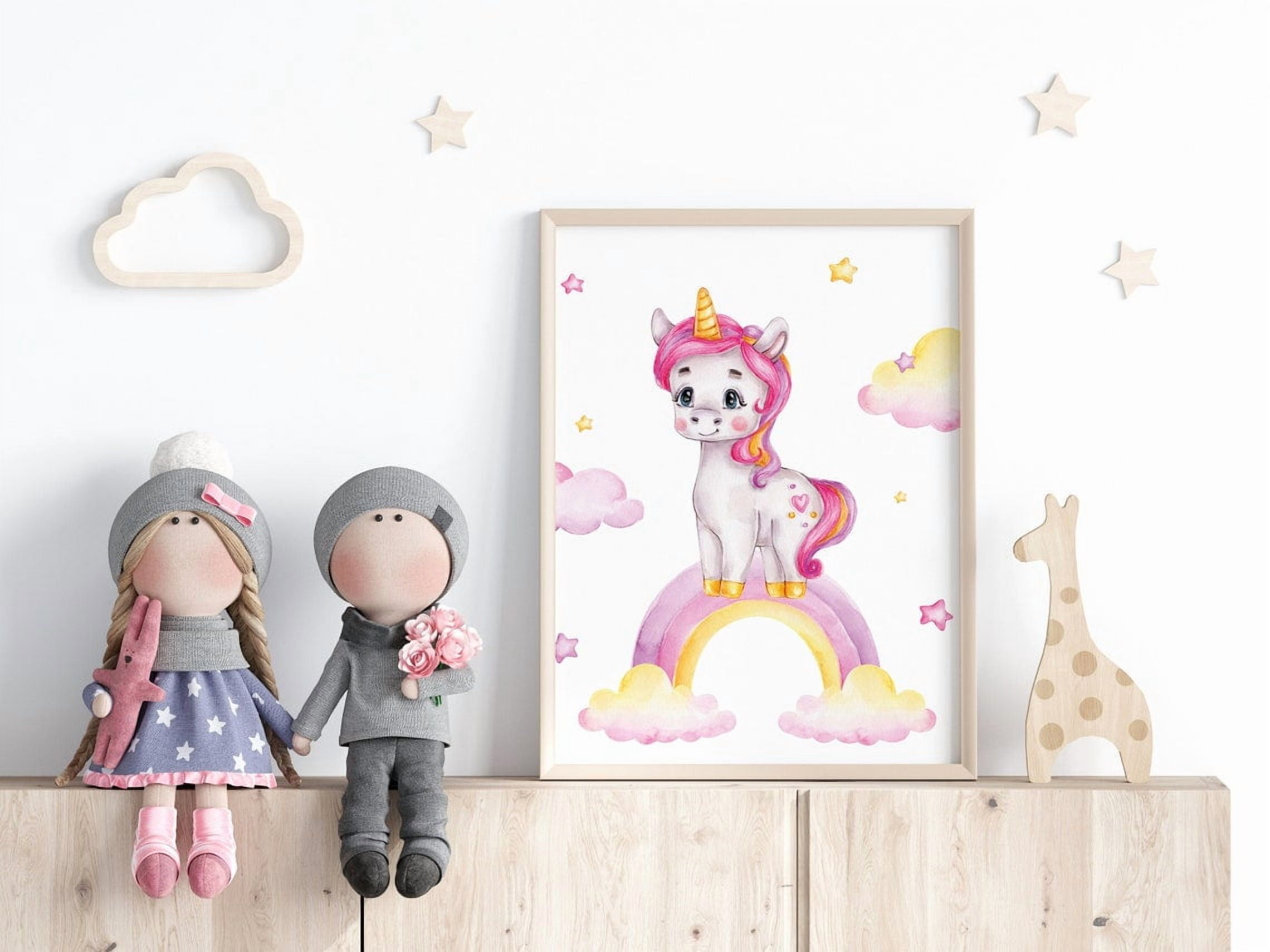 Kna Prints - 1 Pc Poster Watercolor Icorn On A Rainblow Print, Icorn ...