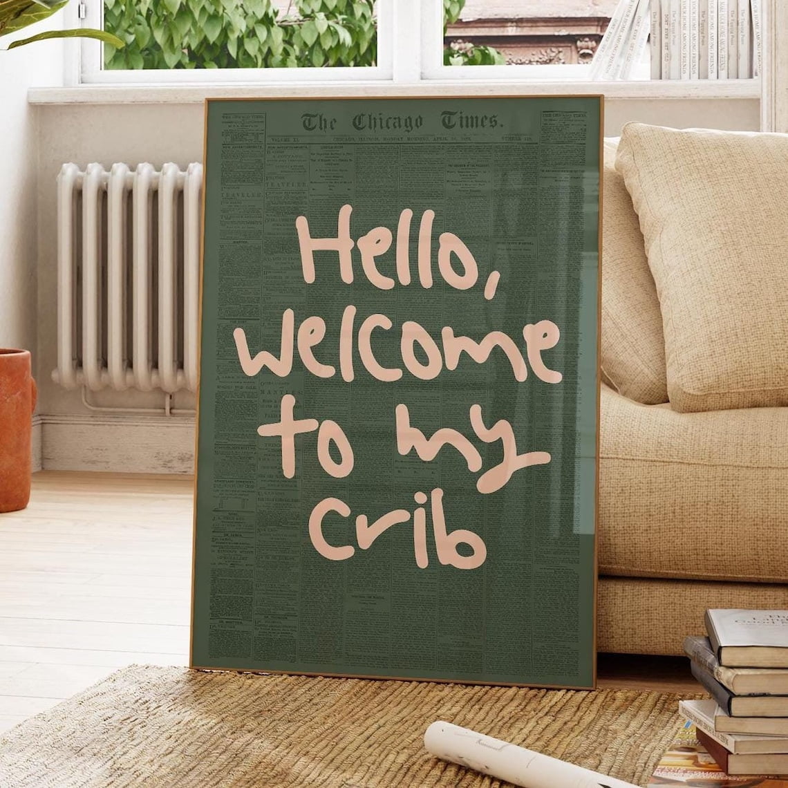 Kna Prints - 1 Pc Poster Welcome To My Crib Newspaper Print, Cute Sage ...