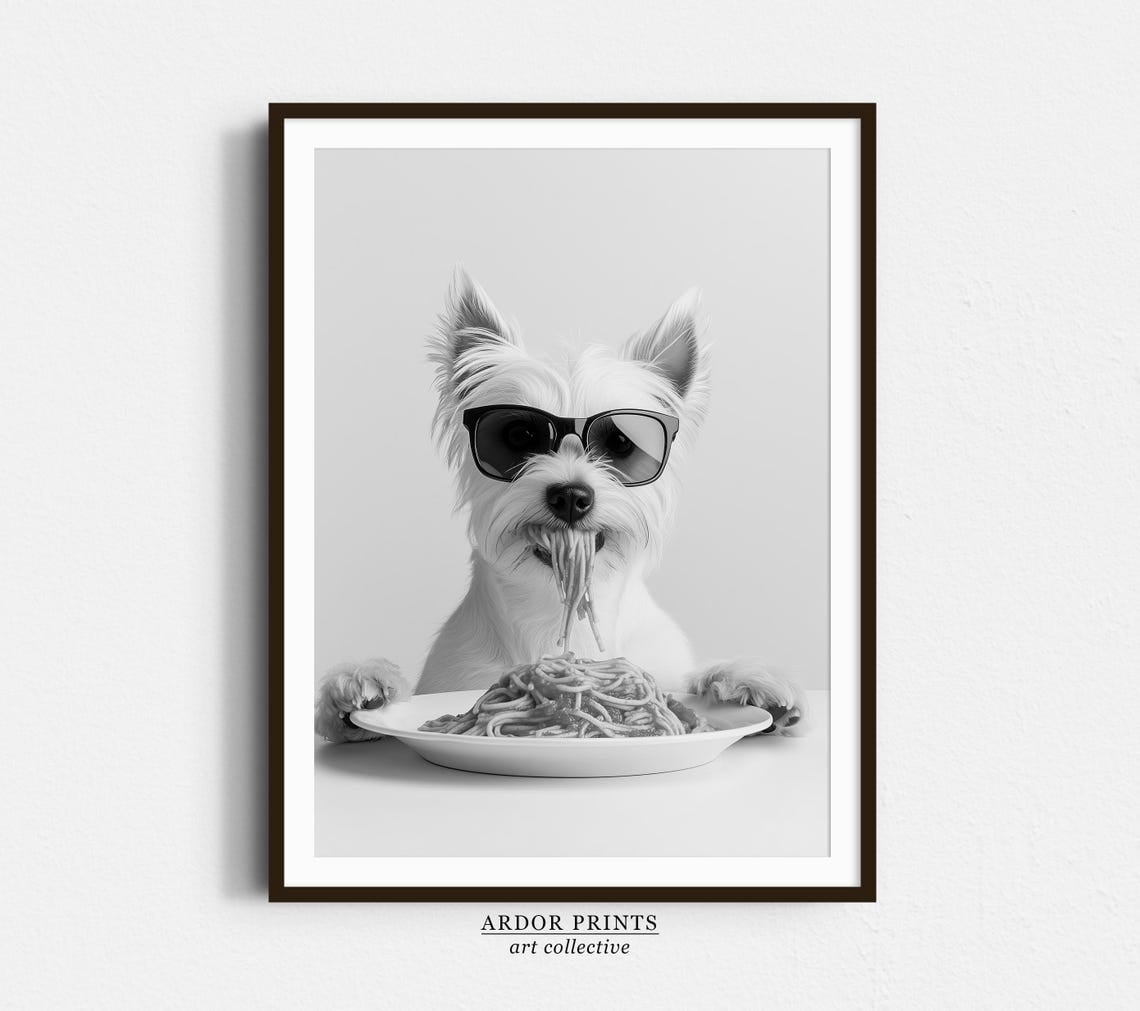 Kna Prints - 1 Pc Poster West Highland Terrier Eating Pasta Wall Art ...