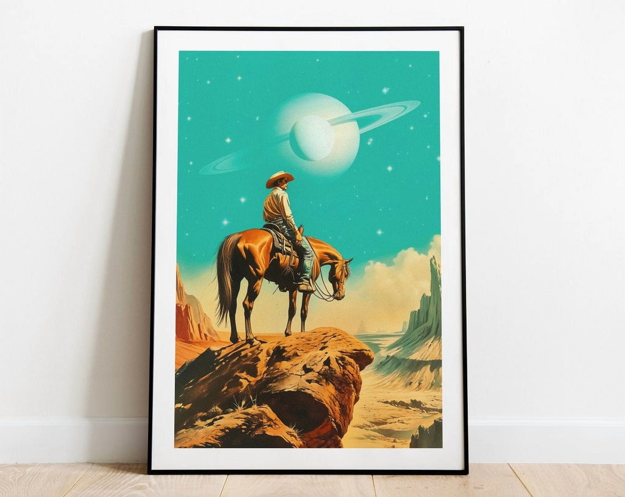 Kna Prints - 1 Pc Poster Western Astronaut Cosmic Art Retro Futuristic Art Vintage Western Sci ...