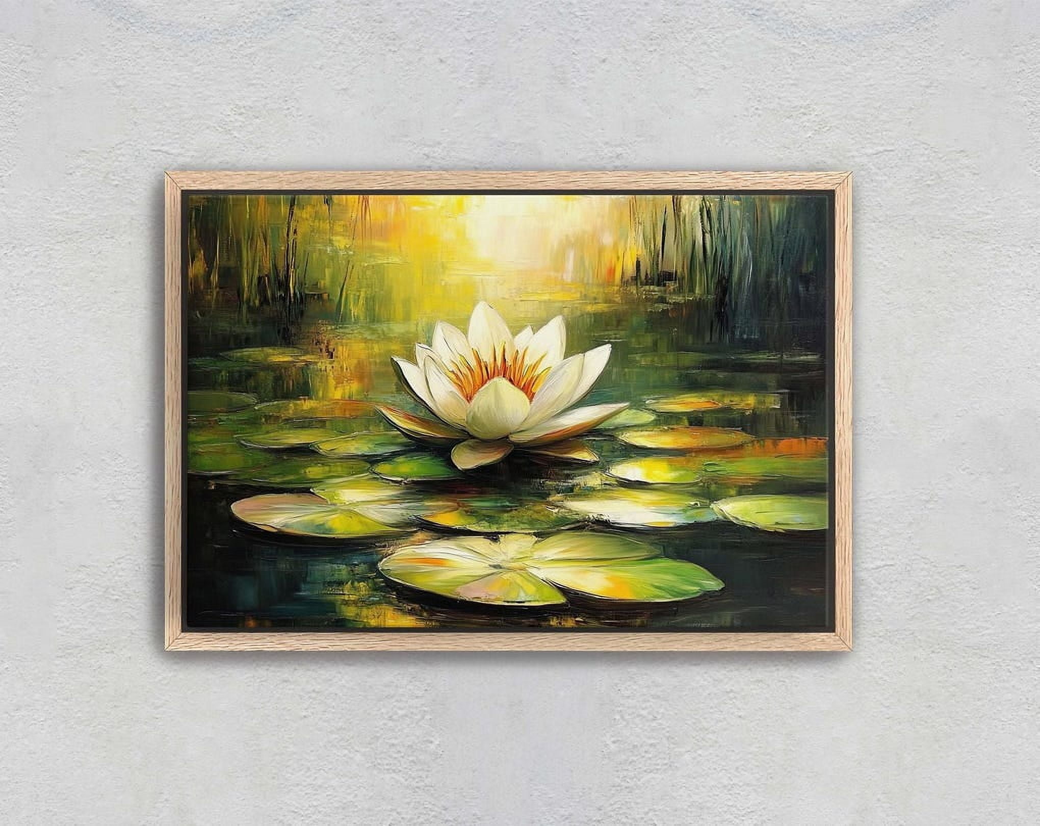 Kna Prints - 1 Pc Poster White Lotus Painting, Lily Pad Art, Green Lake ...