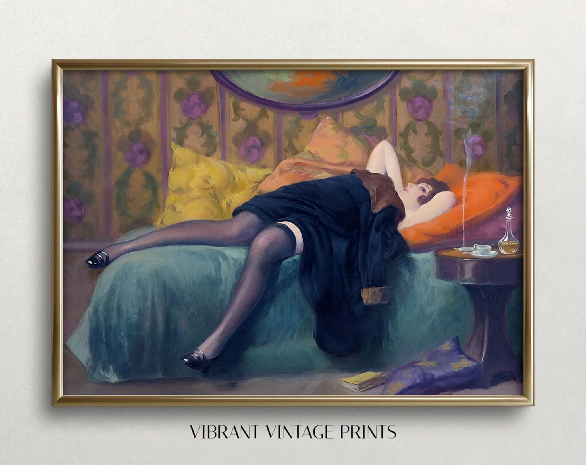 Kna Prints - 1 Pc Poster Woman On A Bed Woman Portrait Vintage Wall Art Decadent Yog Woman ...