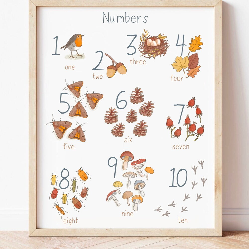 Kna Prints - 1 Pc Poster Woodland Numbers Poster Classroom Educational ...