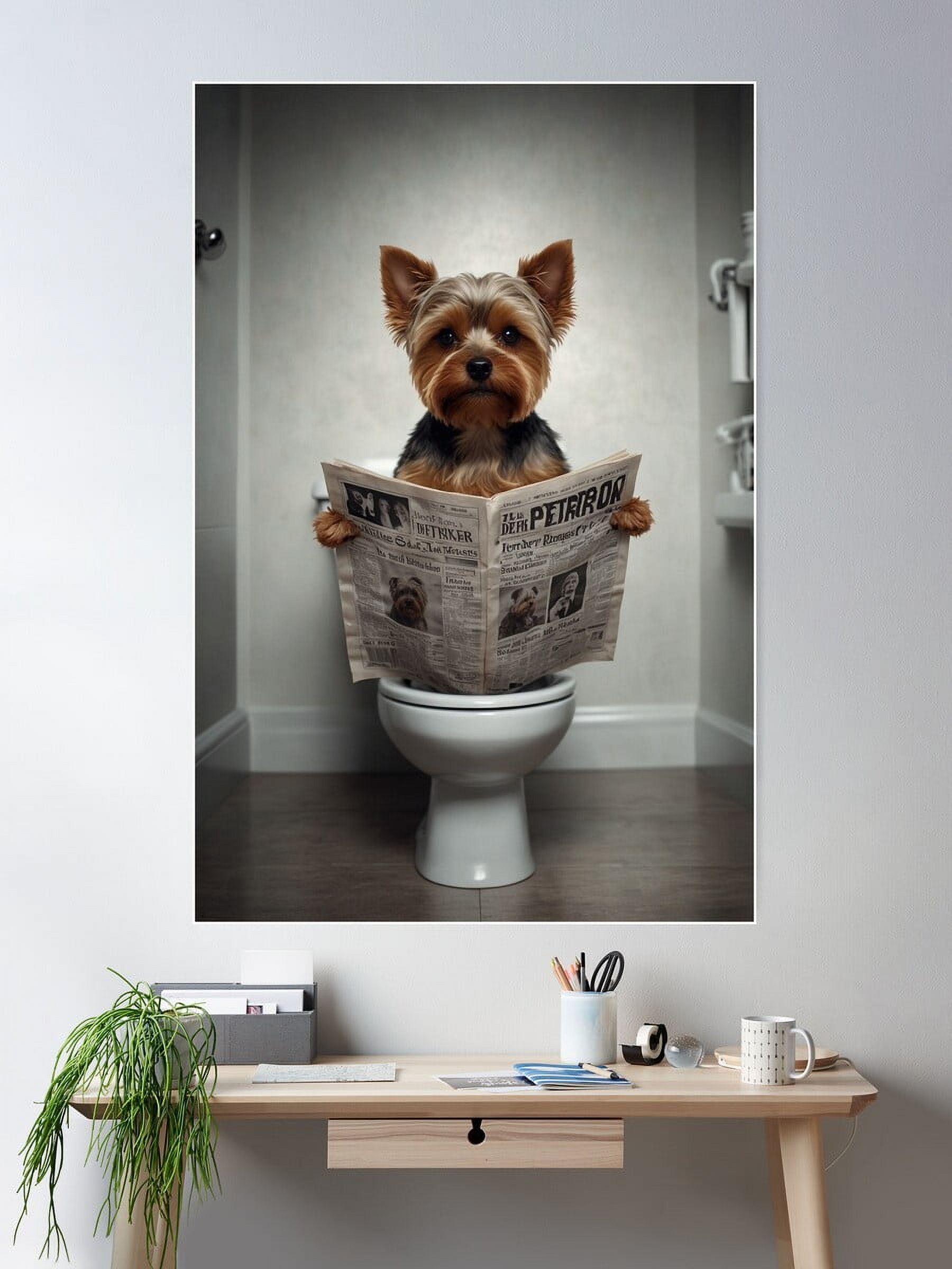 Kna Prints - 1 Pc Poster Yorkshire Terrier Reading Newspaper On Toilet ...
