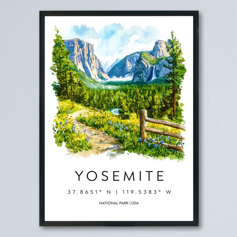 Kna Prints - 1 Pc Poster Yosemite Watercolor Poster Yosemite Travel ...