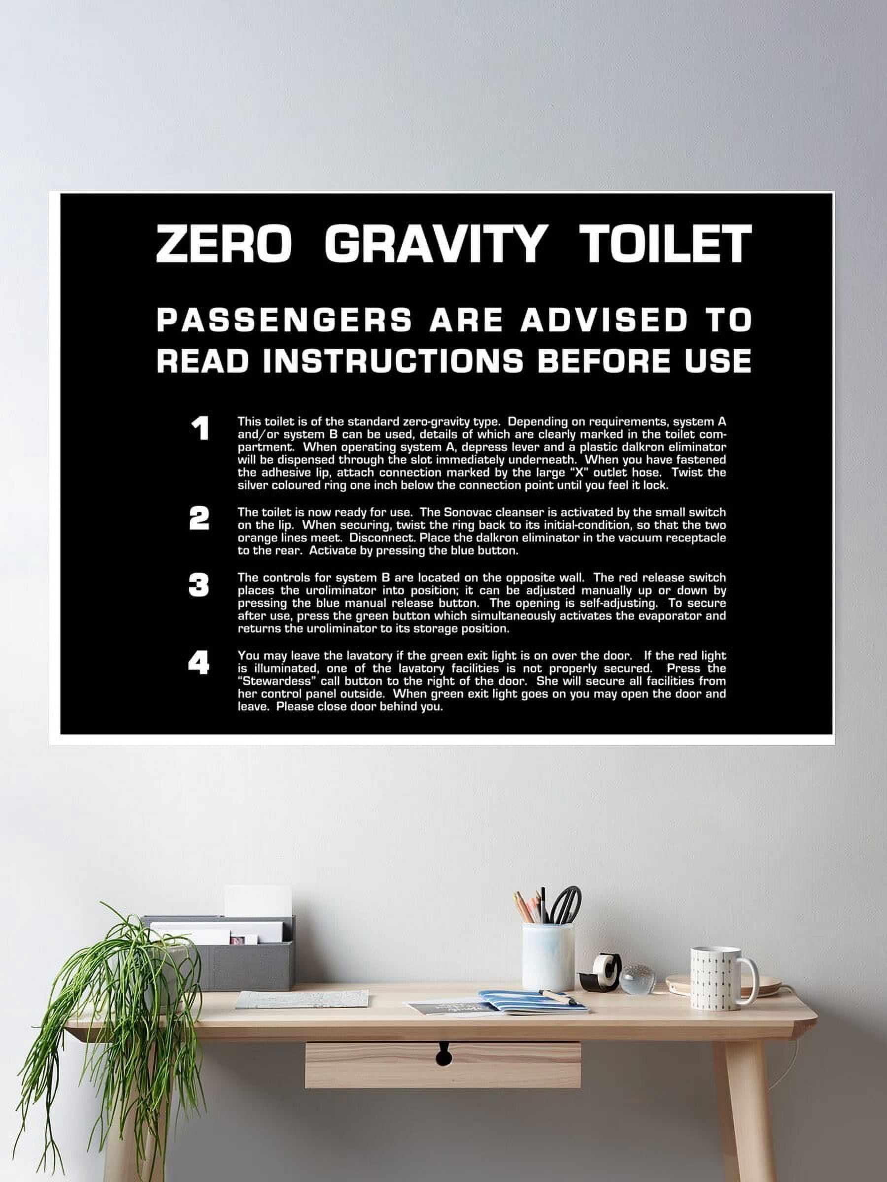Kna Prints - 1 Pc Poster Zero Gravity Toilet (White Text), UNFRAMED ...