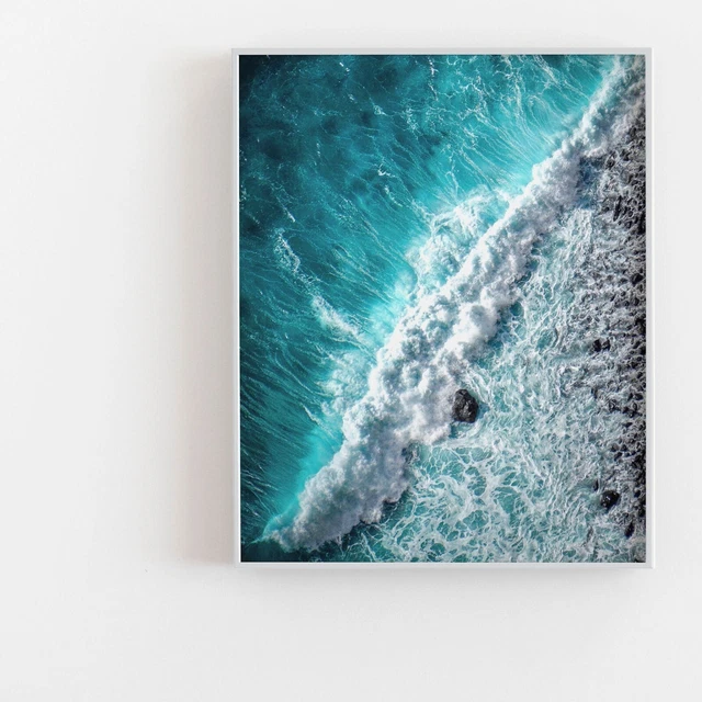 Kna Prints - 1 Pcs Poster Black Rock Print, Teal Ocean Poster, Aerial ...