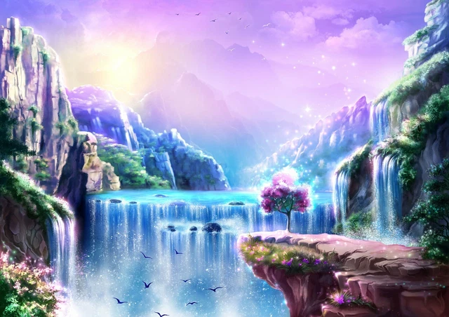 Kna Prints - 1 Pcs Poster Fairy Tale Waterfall Poster Fantasy Paradise ...