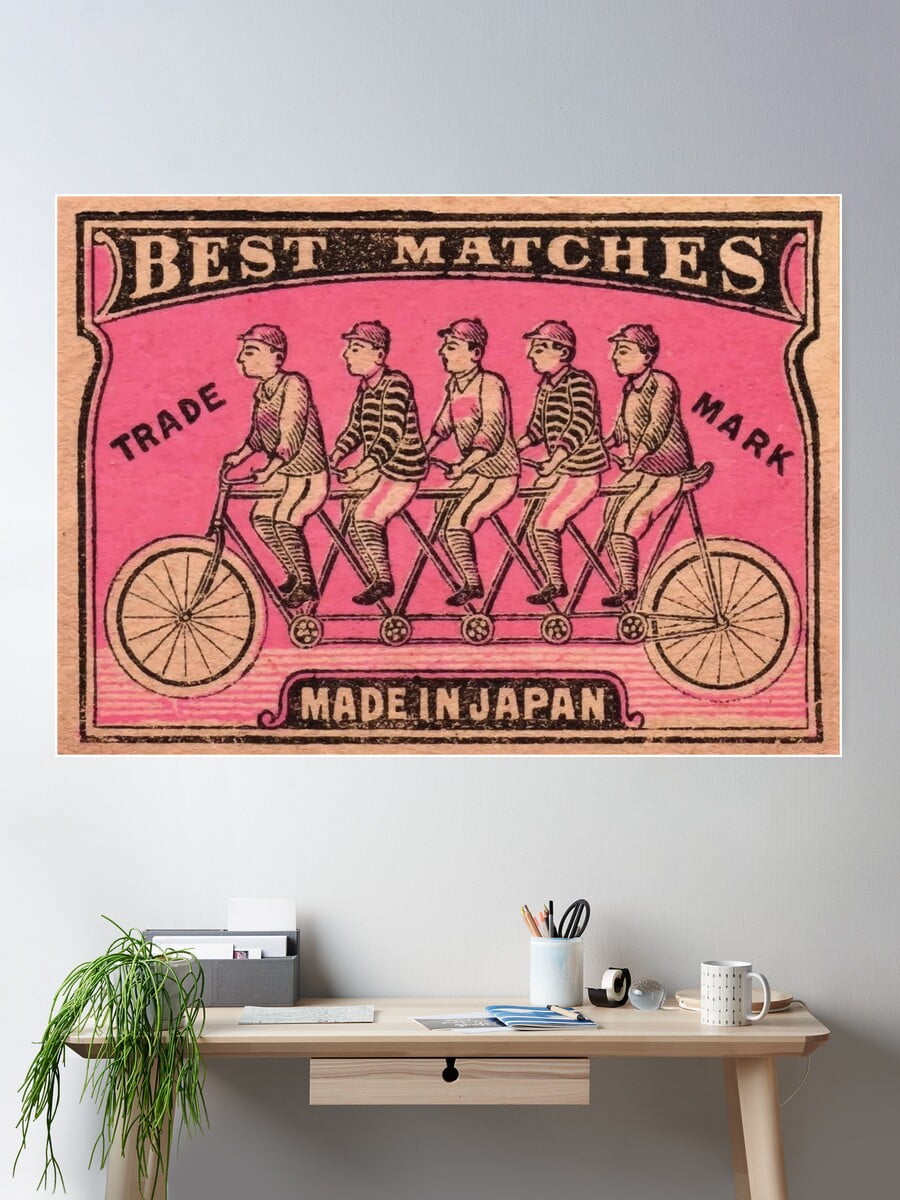 Kna Prints - 1910 Japanese Tandem Bicycle Matchbox Label For Home Decor ...