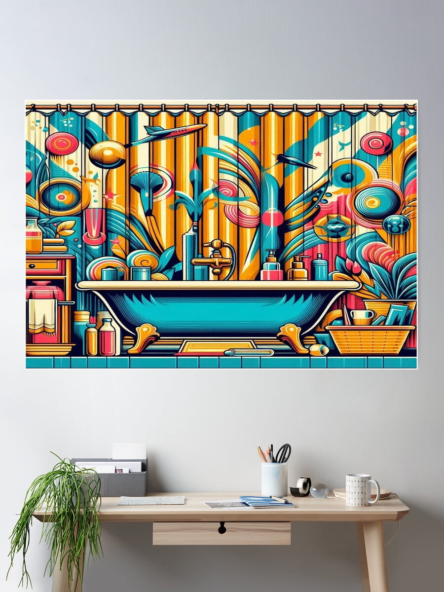 Kna Prints - 1950S Vintage Shower Curtain Pin Up Poster, UNFRAMED-24x36 ...
