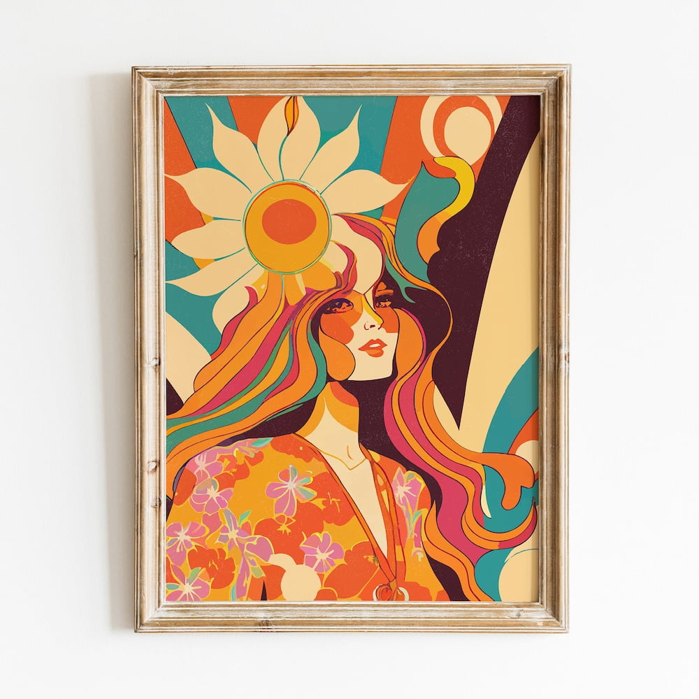 Kna Prints - 70S Hippie Woman Wall Art, 70S Poster, Aesthetic Room ...