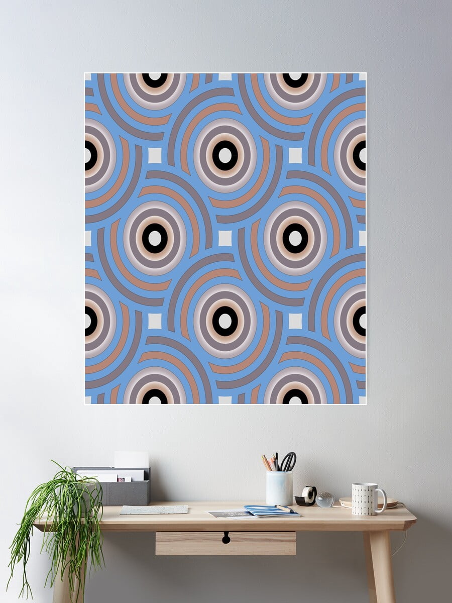 Kna Prints - 70S Retro Futuristic Overlay Circles Pattern Blue Poster ...