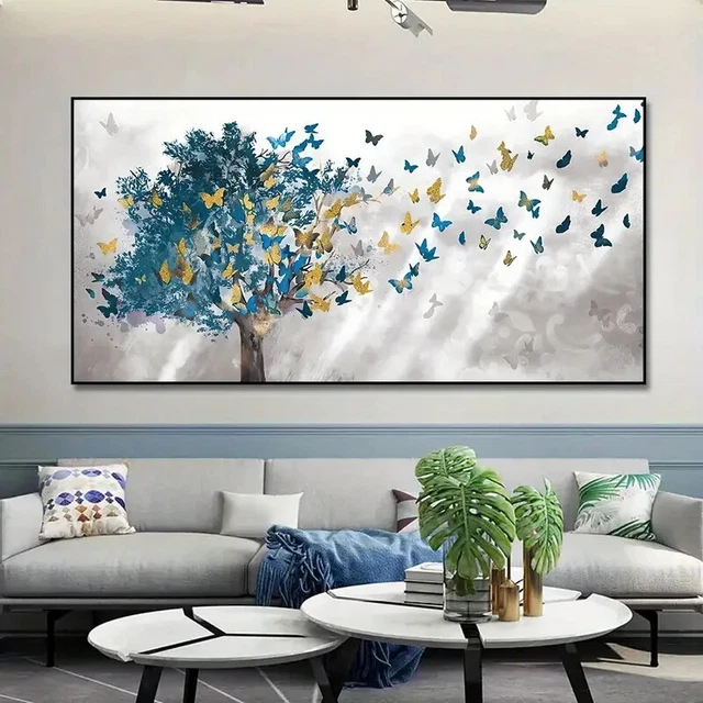 Kna Prints - Abstract Blue Tree Butterfly Painting Poster Home Decor ...