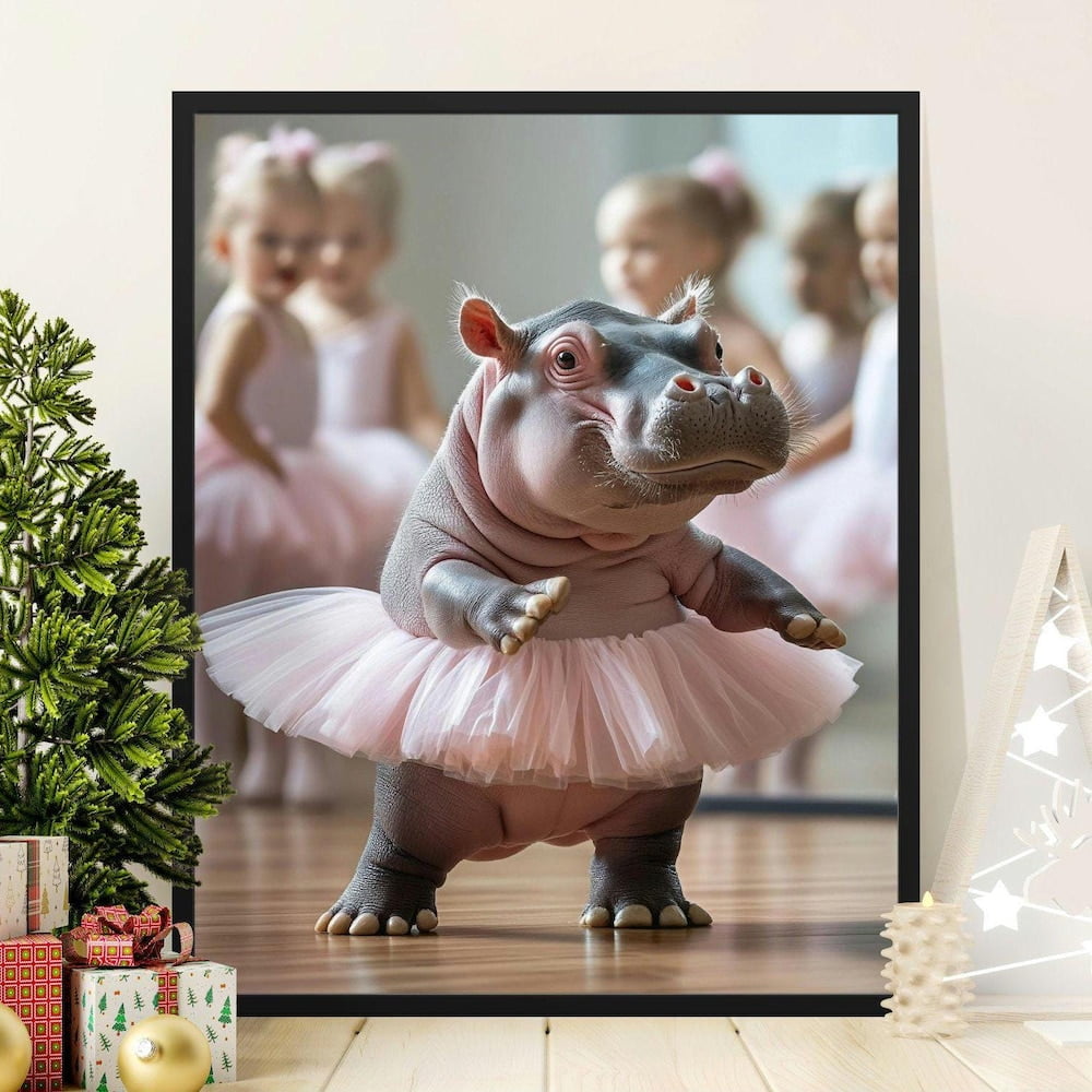 Kna Prints - Adorable Baby Hippo In Tutu Poster, Cute Animal Wall Art ...