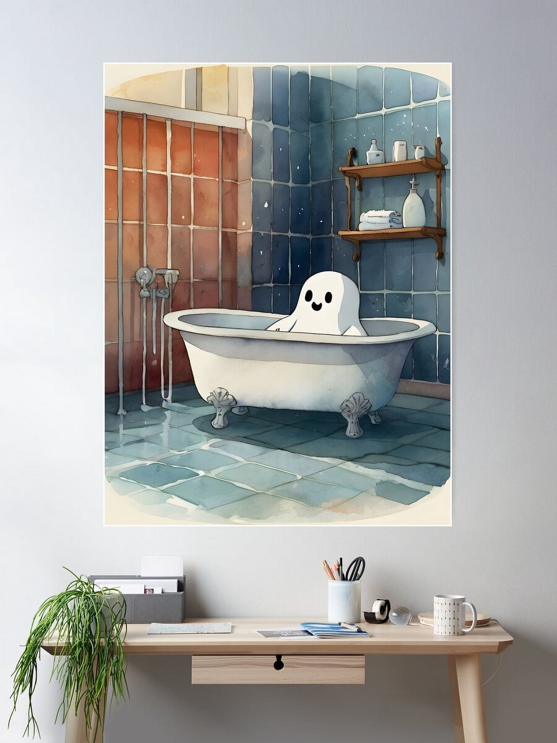 Kna Prints - Adorable Ghost Bath Time: A Whimsical Watercolor Scene ...