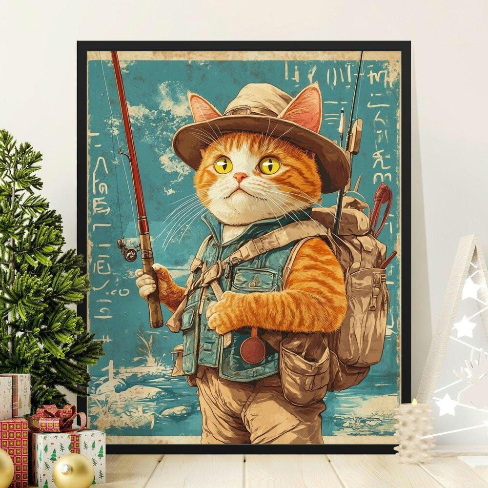 Kna Prints - Adventure Cat Poster, Fishing Cat Print, Cute Animal ...