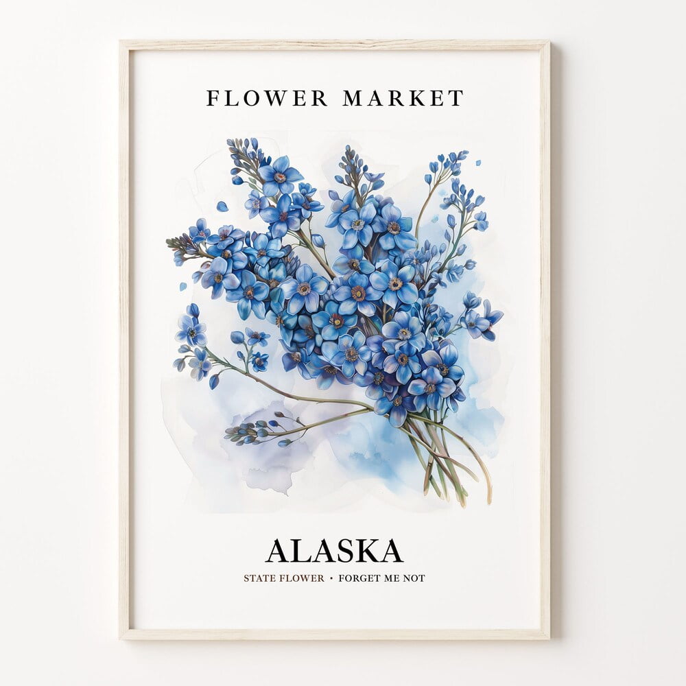 Kna Prints - Alaska State Flower Poster Print, Forget Me Not Wall Art ...