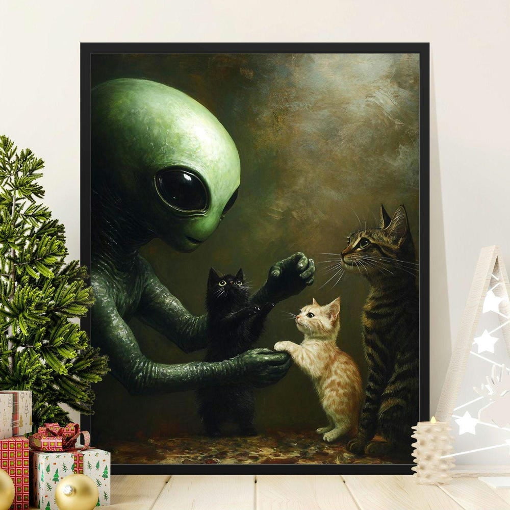 Kna Prints - Alien And Cats Poster, Sci Fi Poster Print, Alien Cat ...