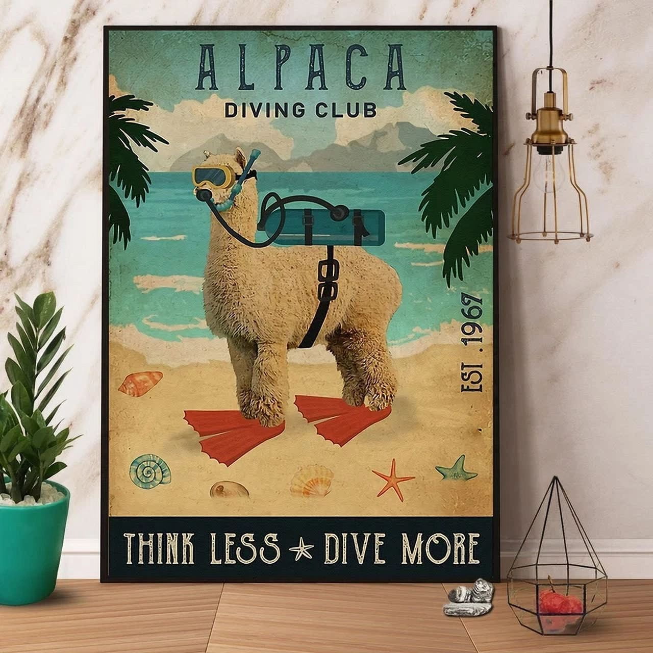 Kna Prints - Alpaca Diving Club Think Less Dive More Satin Poster, Wall ...