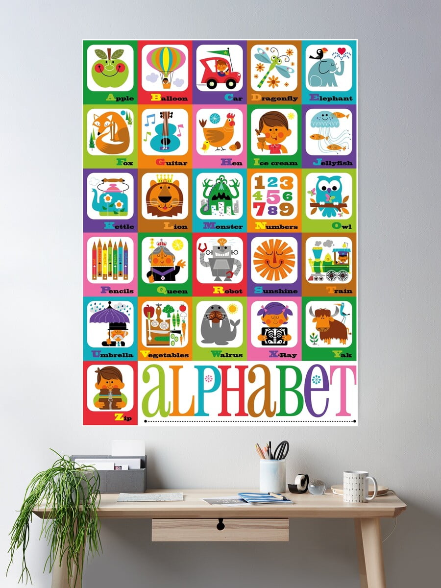 Kna Prints - Alphabet Retro Kids Style Poster Wall Art, Modern Wall ...
