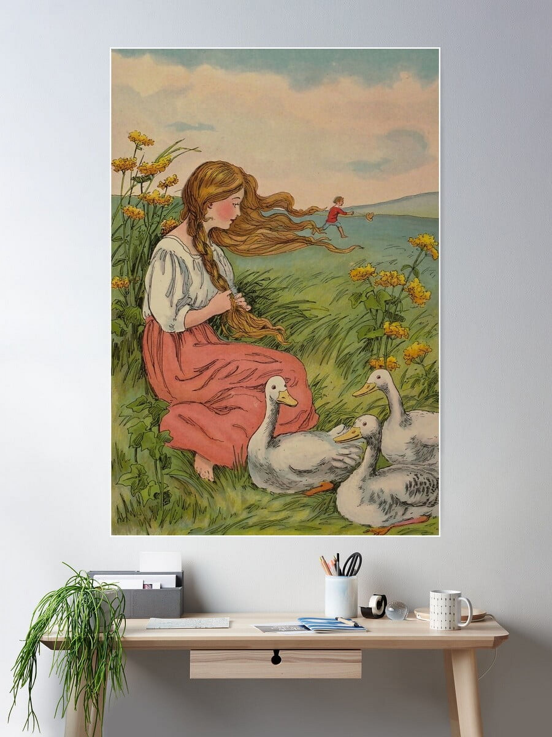 Kna Prints - Antique Fairytales! Golden Braids, Windy Day Poster , UNFRAMED-24x36 - Walmart.com