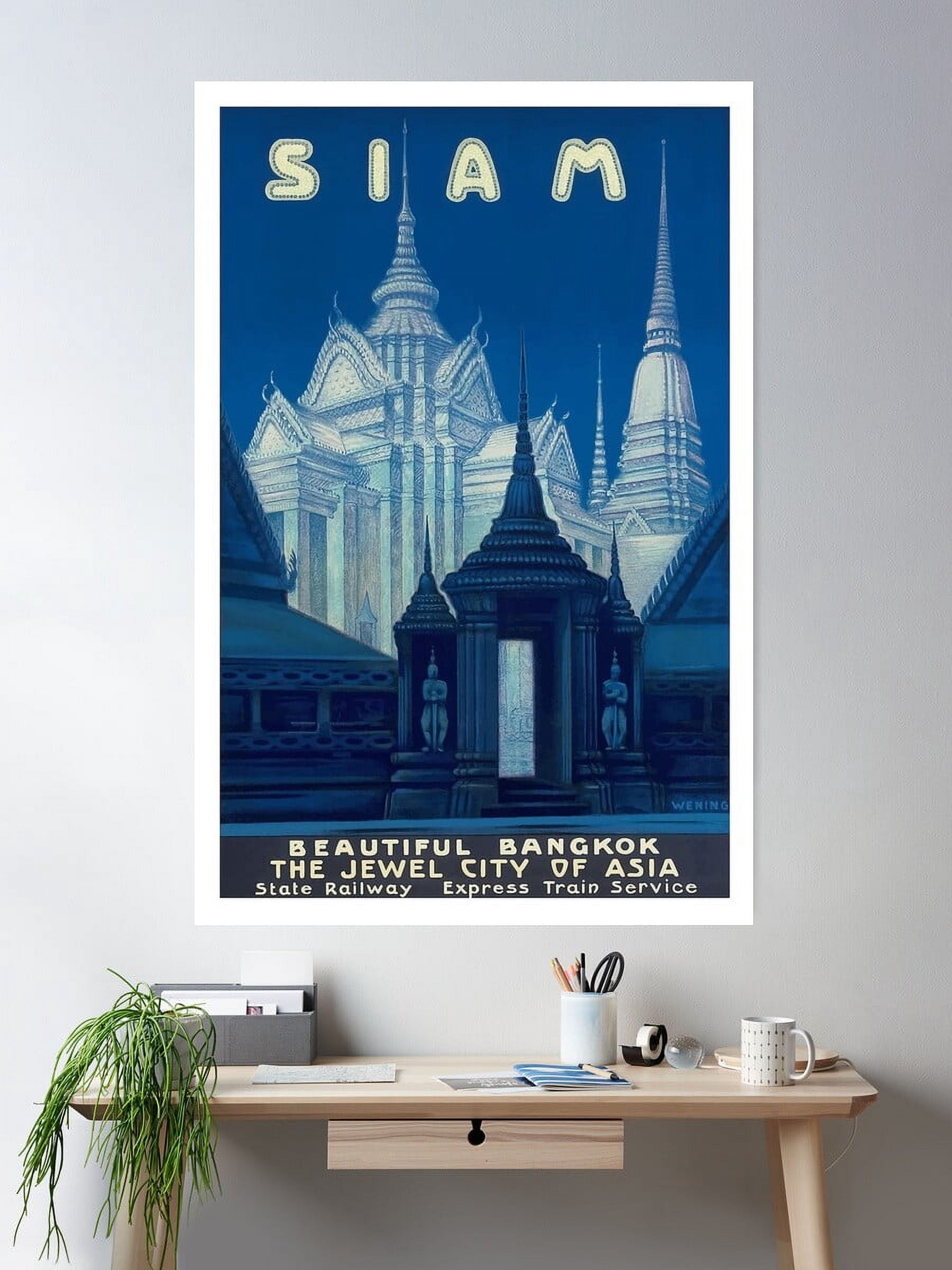 Kna Prints - Antique Siam Bangkok Temples Travel Poster Poster Wall Art ...