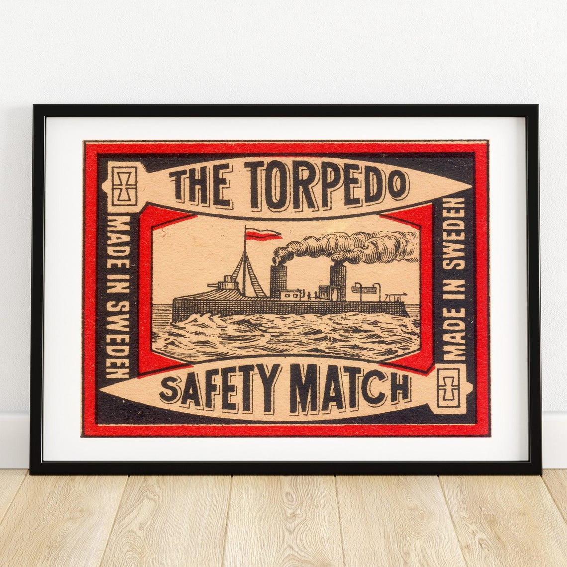 Kna Prints - Antique Swedish Matchbox Art Nautical Ship Illustration ...