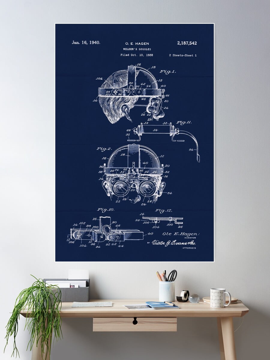 Kna Prints - Antique Welders Goggles Blueprint Drawing Poster Wall Art ...