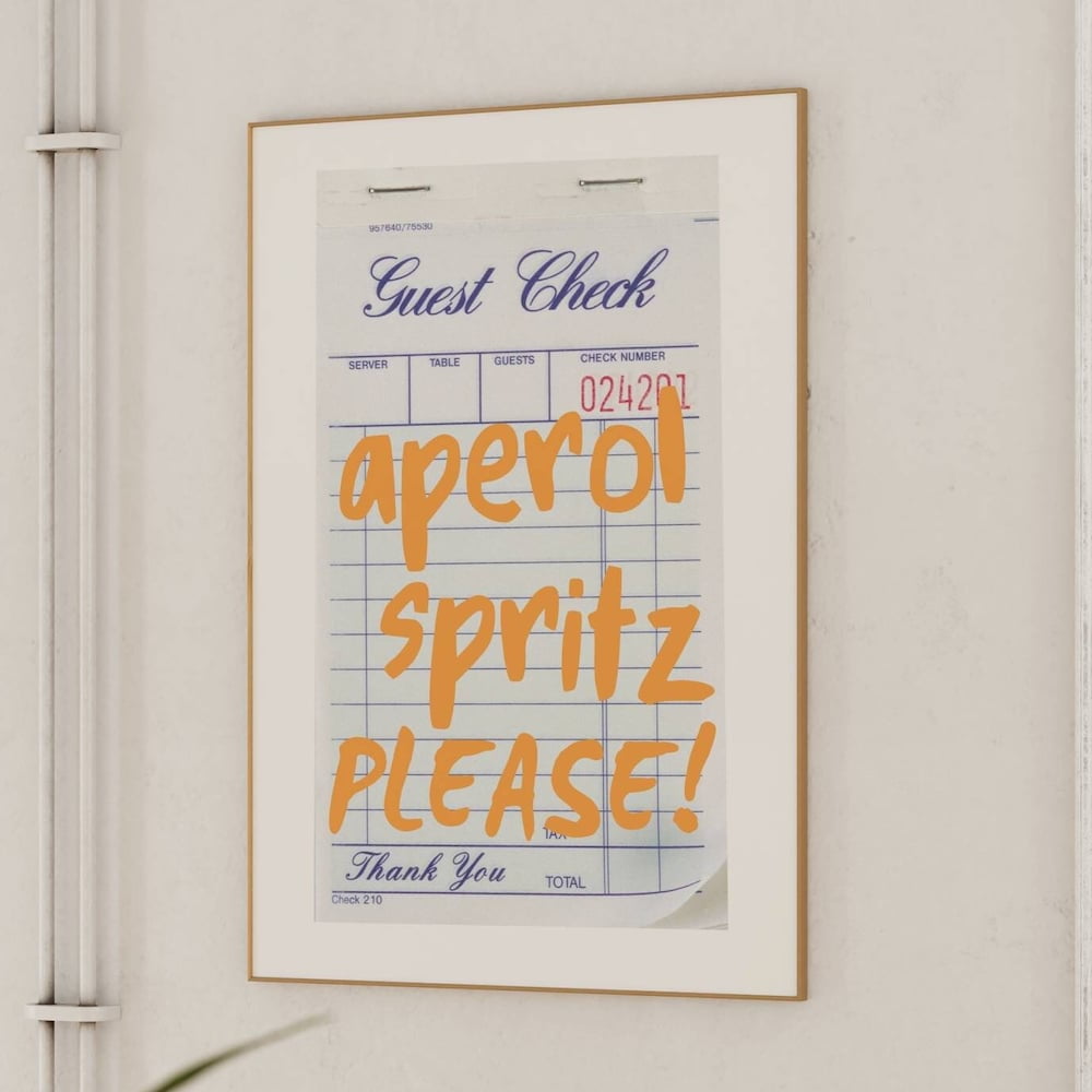 Kna Prints - Aperol Spritz Guest Check Receipt Print, Funky Cocktail ...