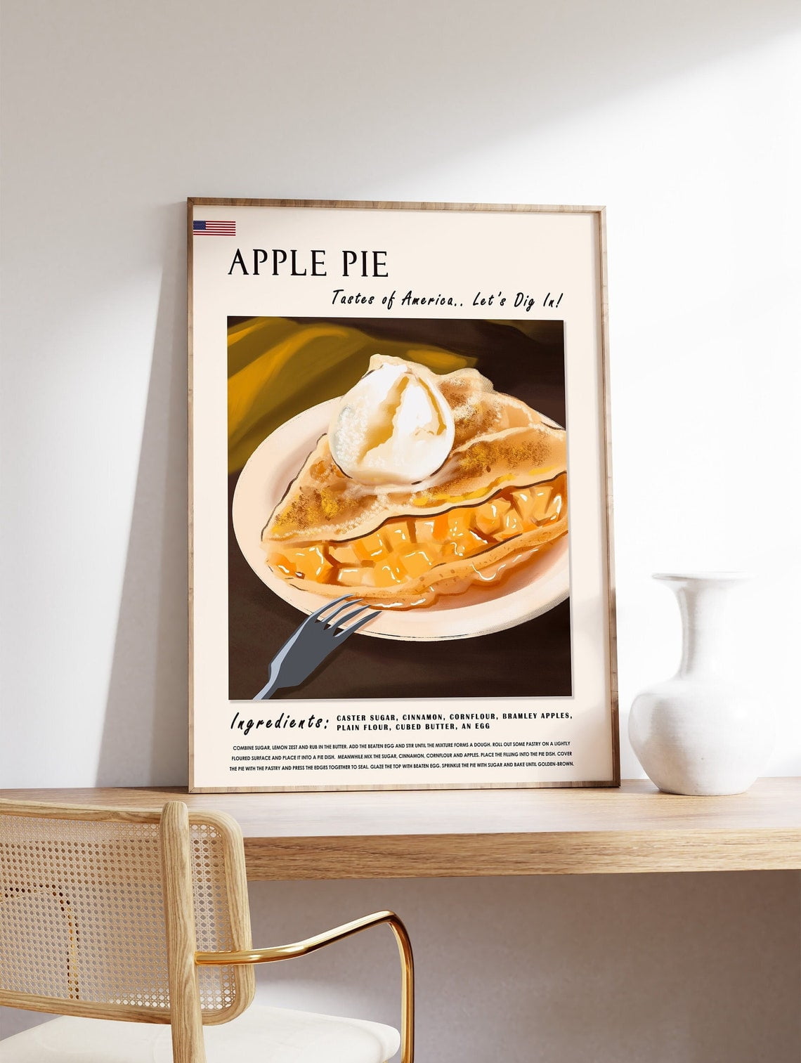 Kna Prints - Apple Pie Food Poster, Dessert Poster, Dessert Art, Recipe ...