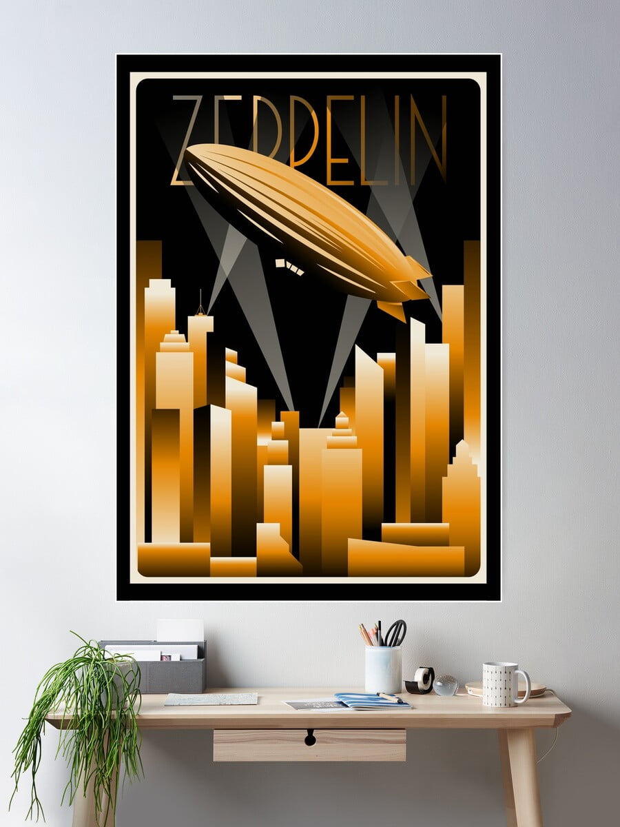 Kna Prints - Art Deco Zeppelin Flight Over The City Of The Dreamer The ...