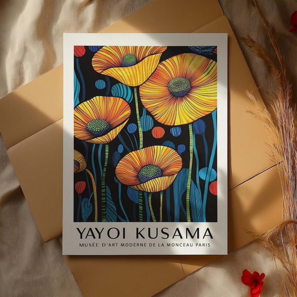 Kna Prints - Art Of Poppies Bold Yellow And Orange Flower Print With ...