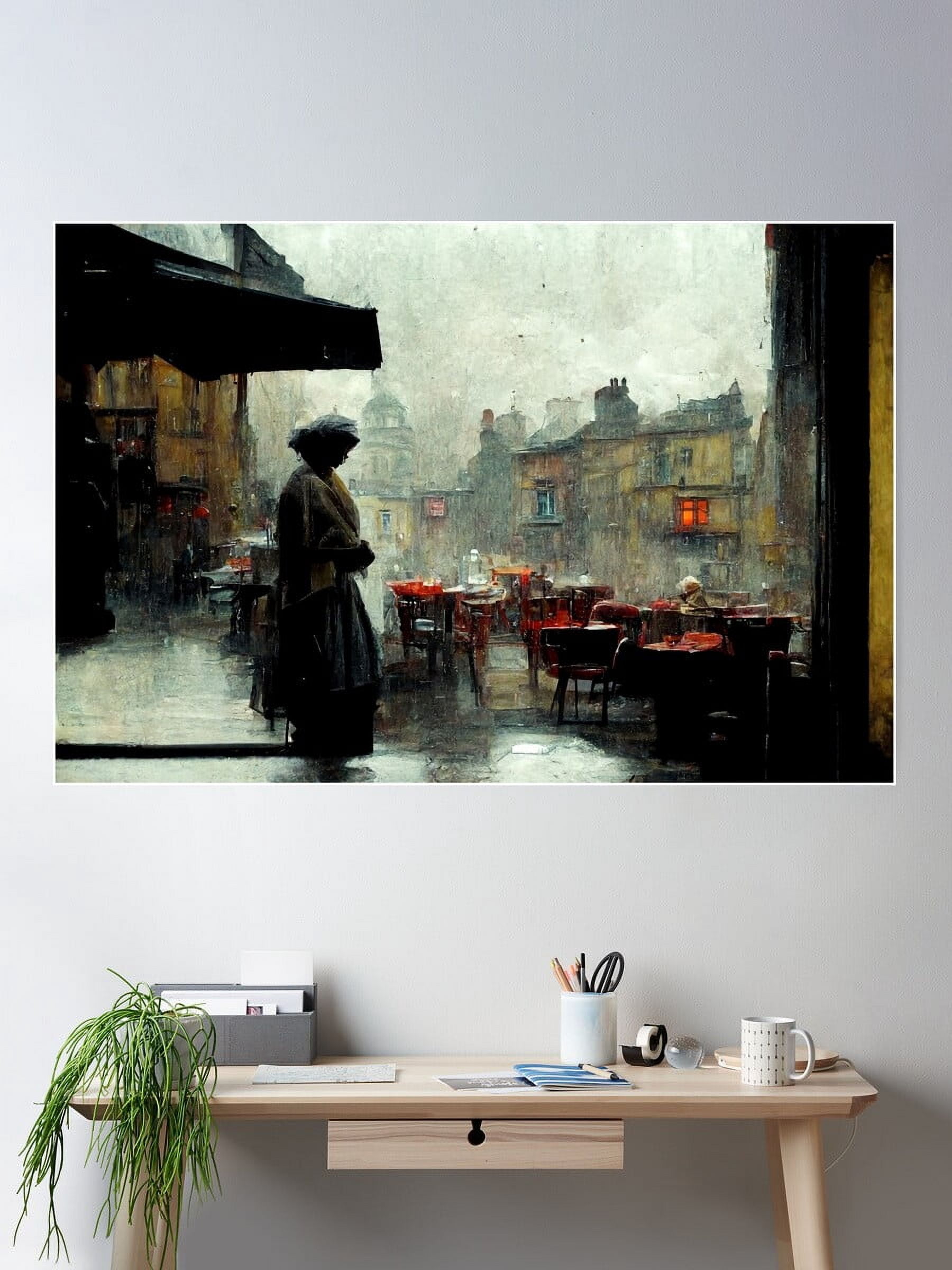 Kna Prints - Art Poster. French Cafã£Â© In The Rain Poster Wall Art ...