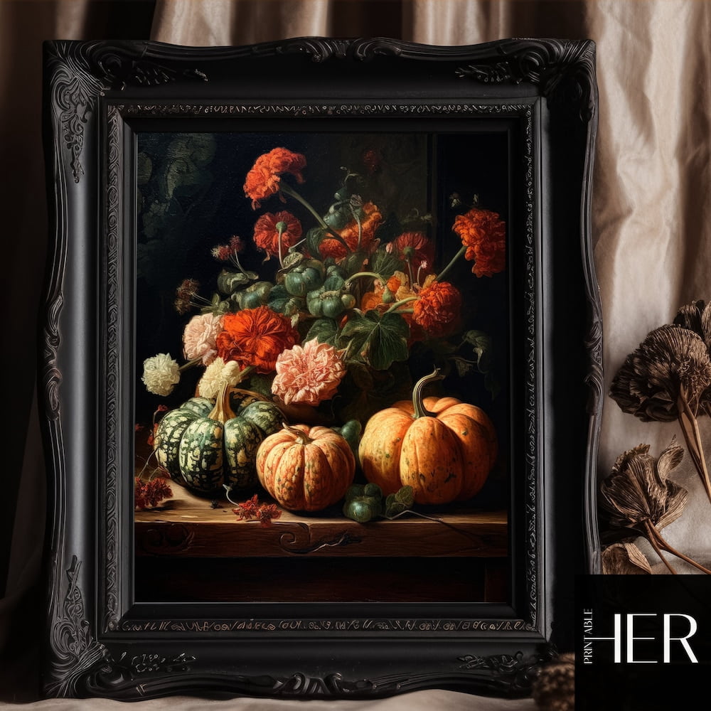 Kna Prints - Autumn Pumpkins Farmhouse Dark Cottagecore Botanical Still ...