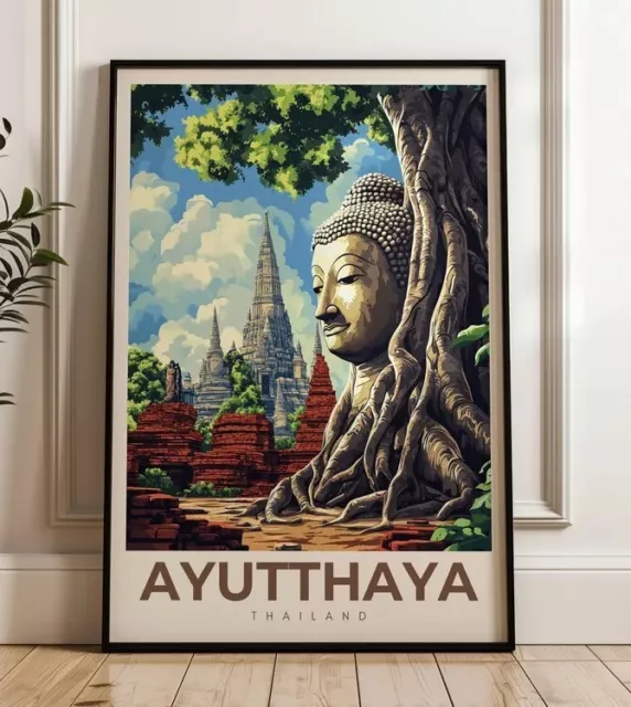 Kna Prints - Ayutthaya Travel Poster - Thailand Wall Art Print, Illustration Poster, Artwork For ...