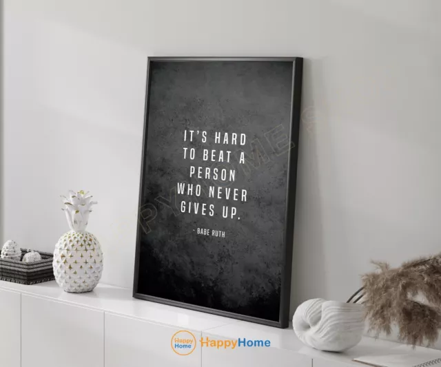 Kna Prints - Babe Ruth Quote Wall Art Never Gives Up Motivational Print ...