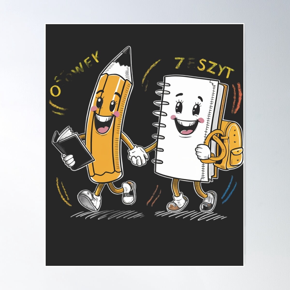 Kna Prints - Back To School , Happy Pencil And Notebook , Wall Art For ...