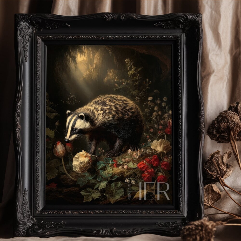Kna Prints - Badger In Dark Forest Core Cottagecore Academia Gothic ...