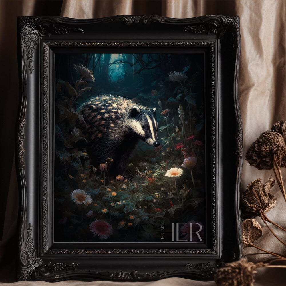 Kna Prints - Badger In Night Woods Forest Core Cottagecore Academia ...