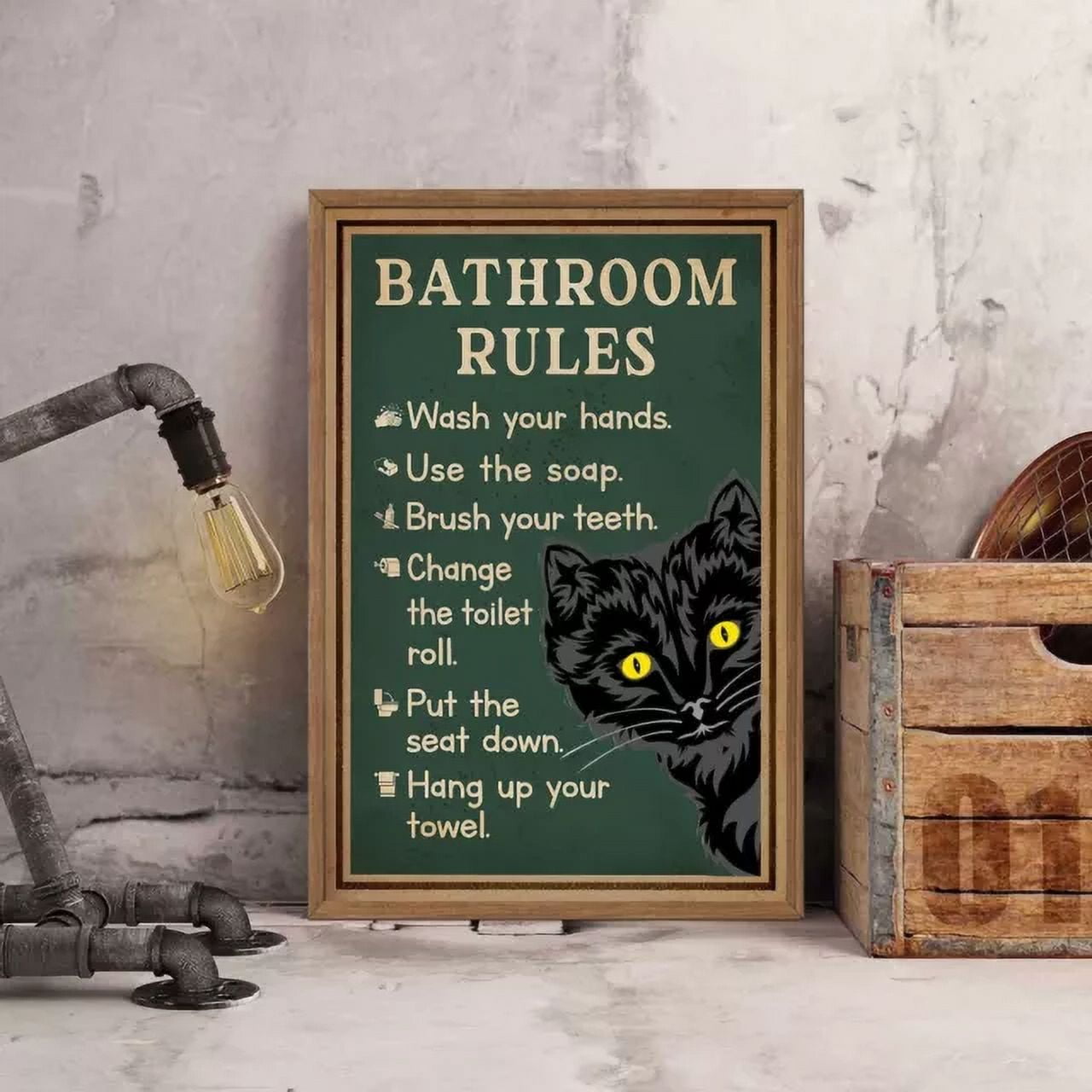 Kna Prints - Bathroom Rules Cat Vintage Poster, Rules Black Cat Poster ...