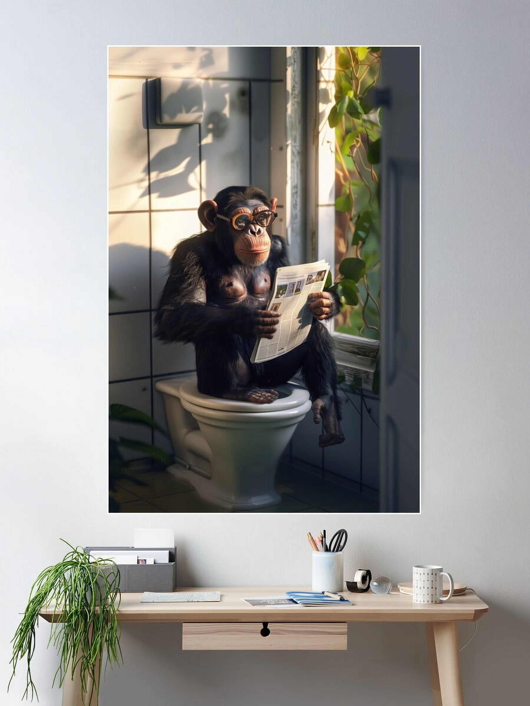 Kna Prints - Bathroom, Toilet, Newspaper, Humor, Chimpanzee, Monkey ...