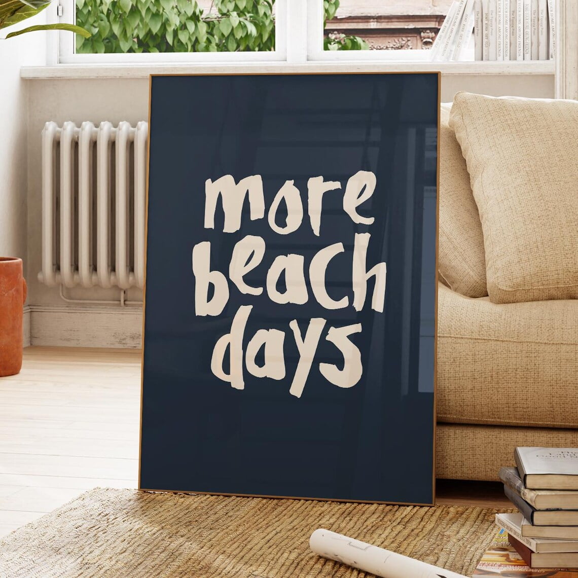 Kna Prints - More Beach Days Print, Trendy Coastal Wall Art, Navy Blue ...